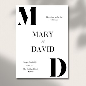 Bold Modern Editable Wedding Invitation Template Suite, Black and White ...