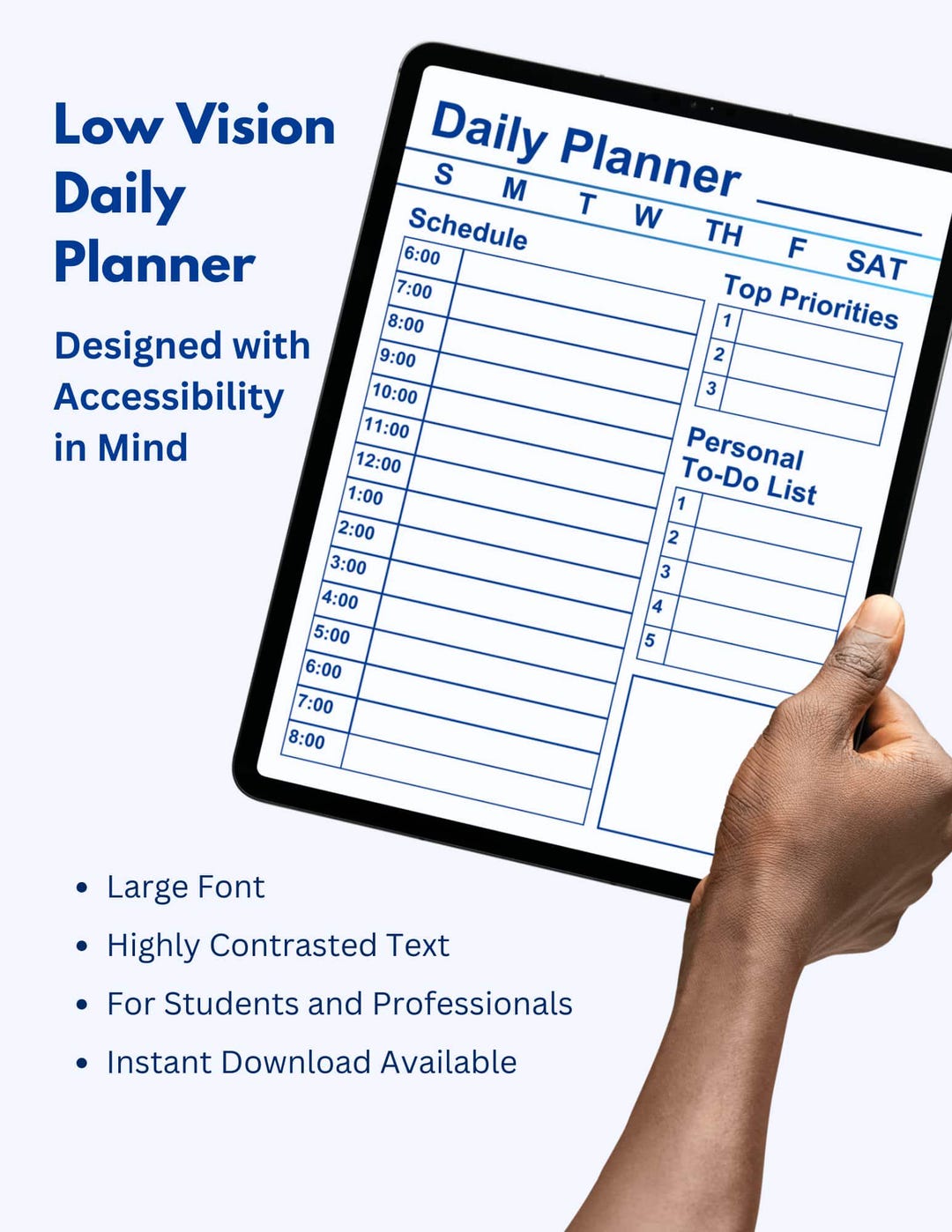 Readable Low Vision Daily Planner and Wellness Tracker for Visual ...