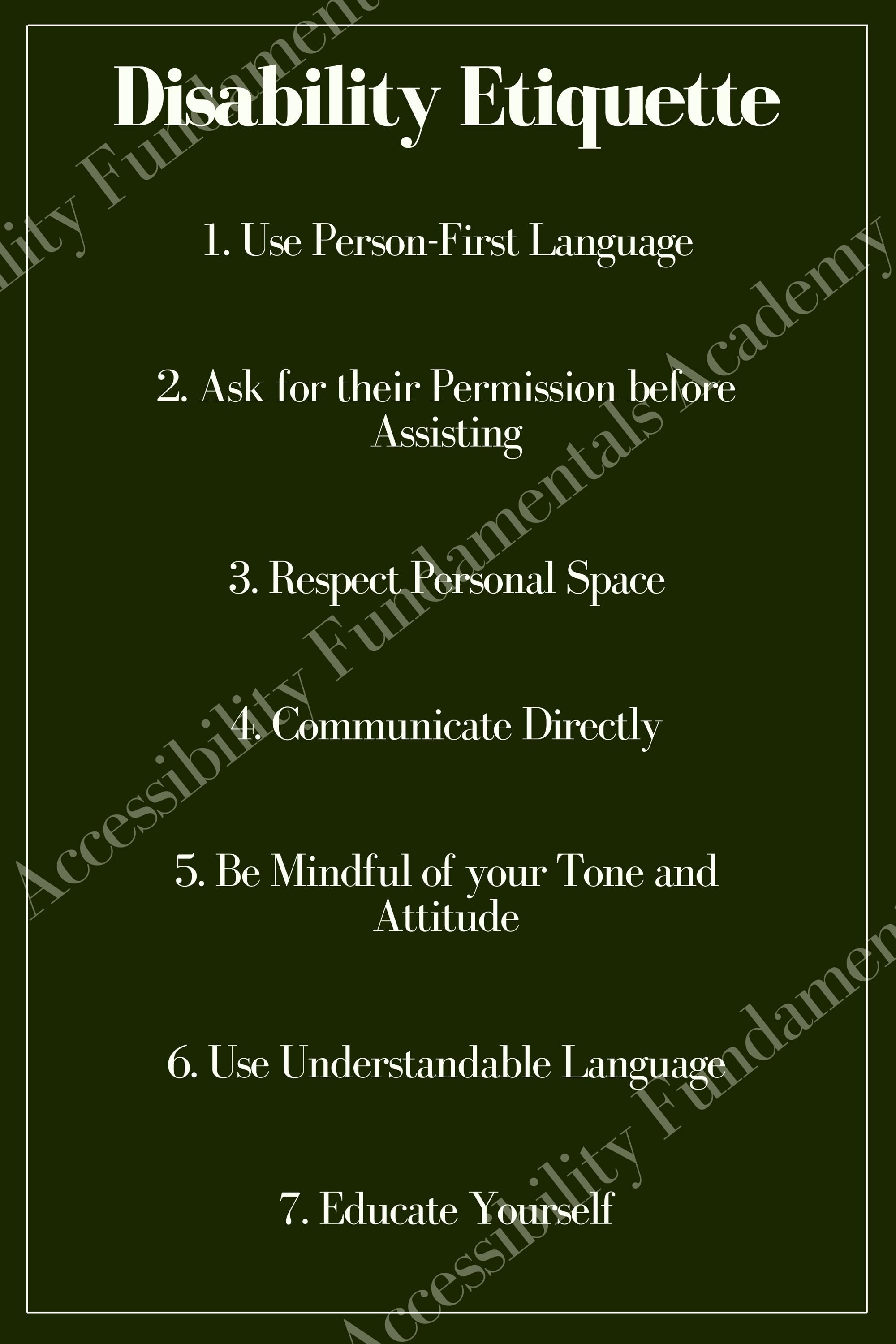 Disability Etiquette Poster 24x36in: Essential Social Practices for ...