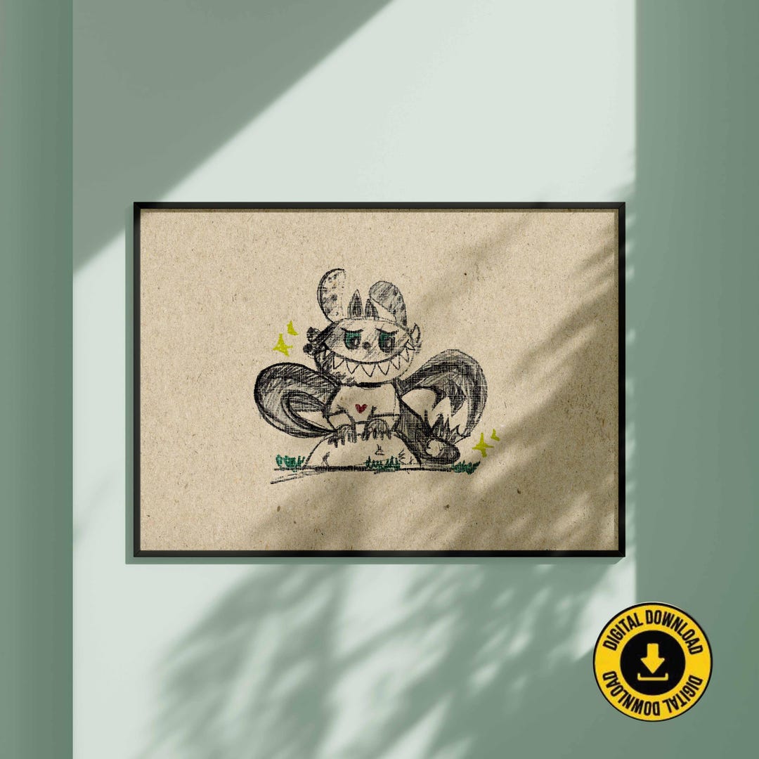 Minimal Simple Funny Kraft Labubu Into Toothless Black Dragon Sketching ...