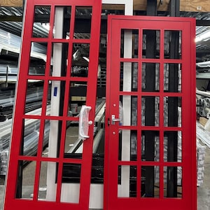 Custom Aluminum Commercial Door: Crimson Red Color, Clear Tempered ...