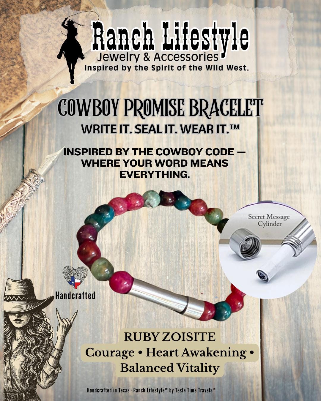 Ruby Zoisite Cowboy Promise Bracelet | Hidden Message Capsule - Etsy