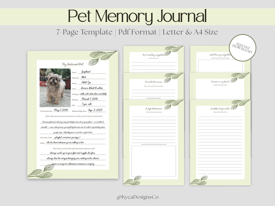 Pet Memory Journal, Printable Pet Keepsake & Remembrance Book, Rainbow ...