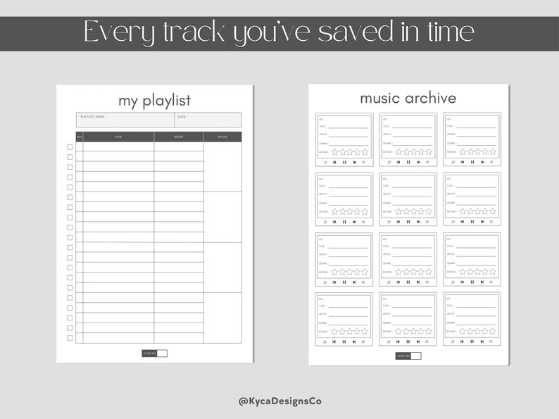 Playlist Tracker Template, Printable Music Journal Pages, Song & Artist ...