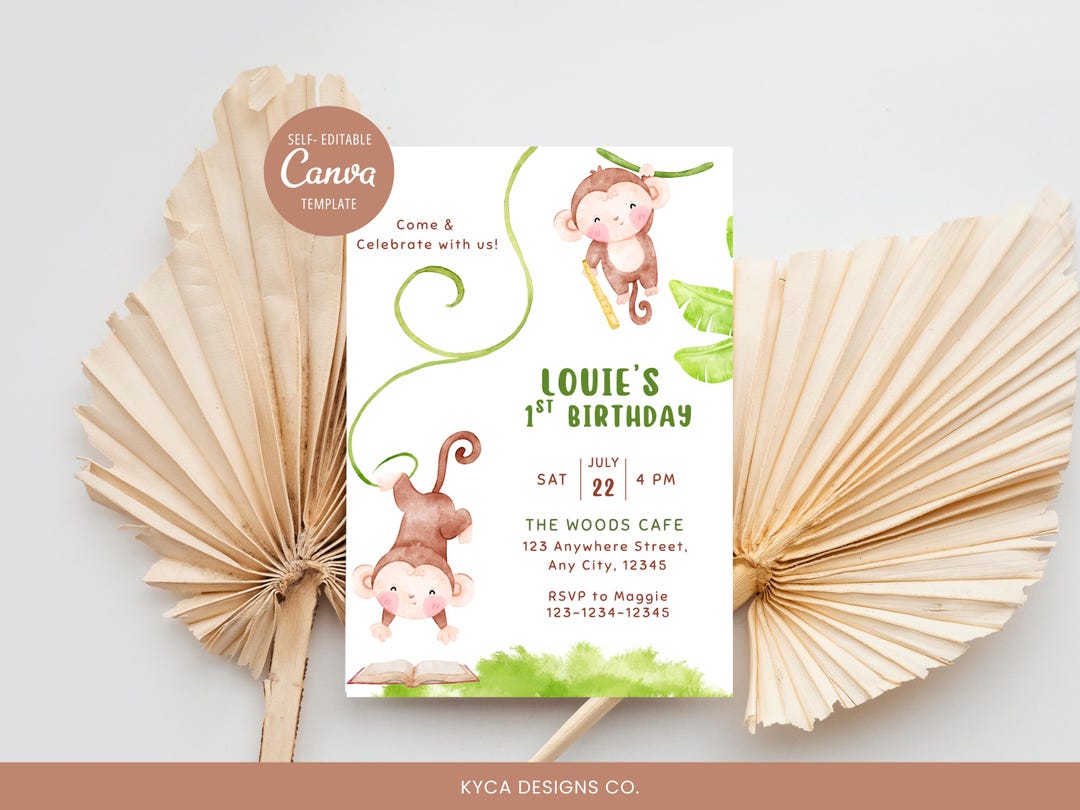 Editable Monkey Birthday Invitation: Kids Party Printable Template ...