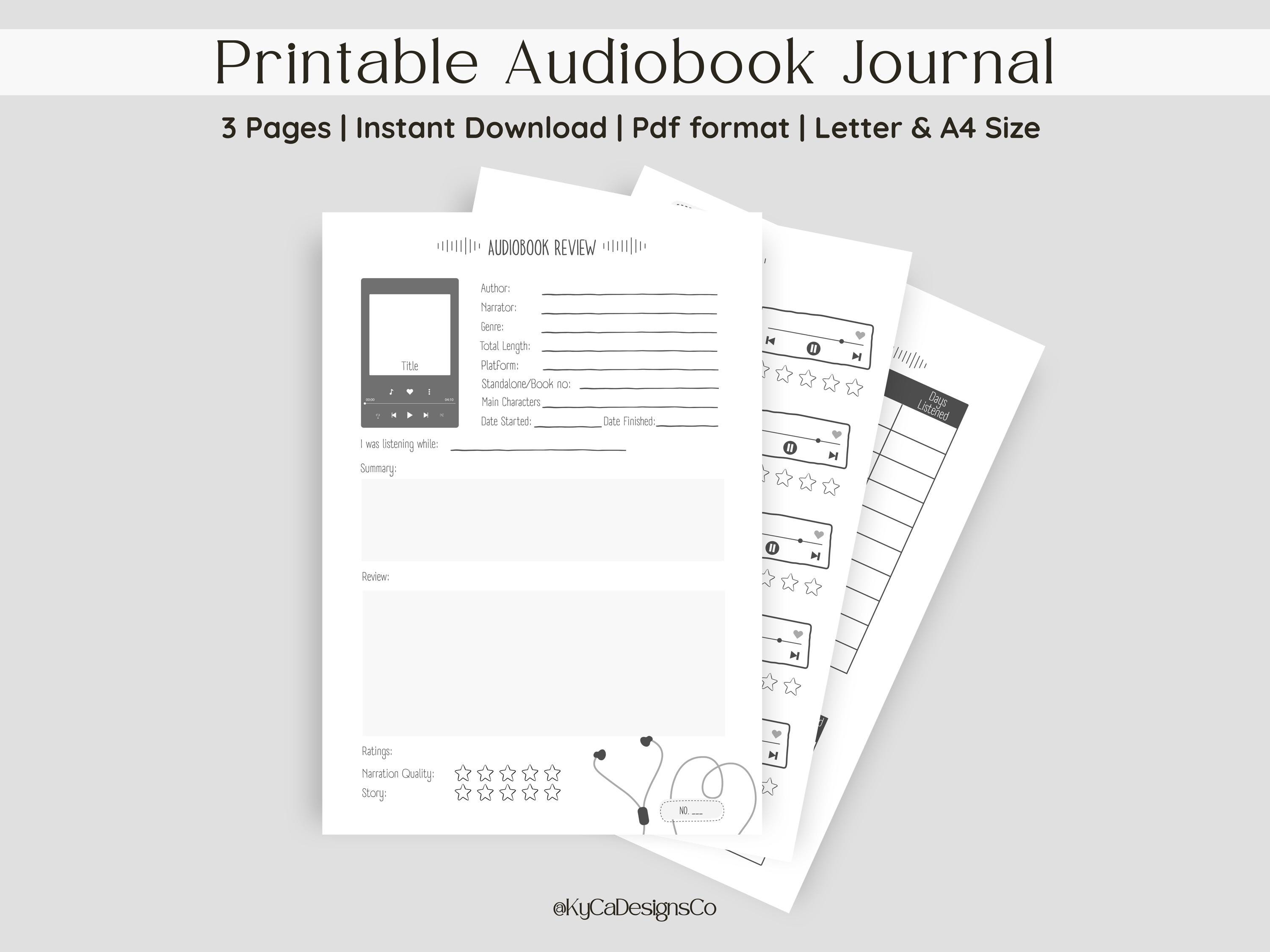 Audiobook Journal Template, Printable Listening Book Tracker With TBR ...