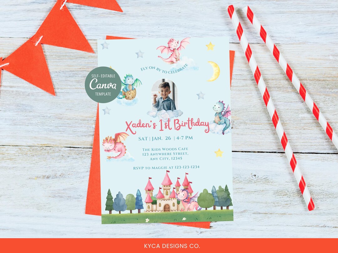 Editable Dragon Birthday Invitation, Dragon Birthday Invite, Dragon ...
