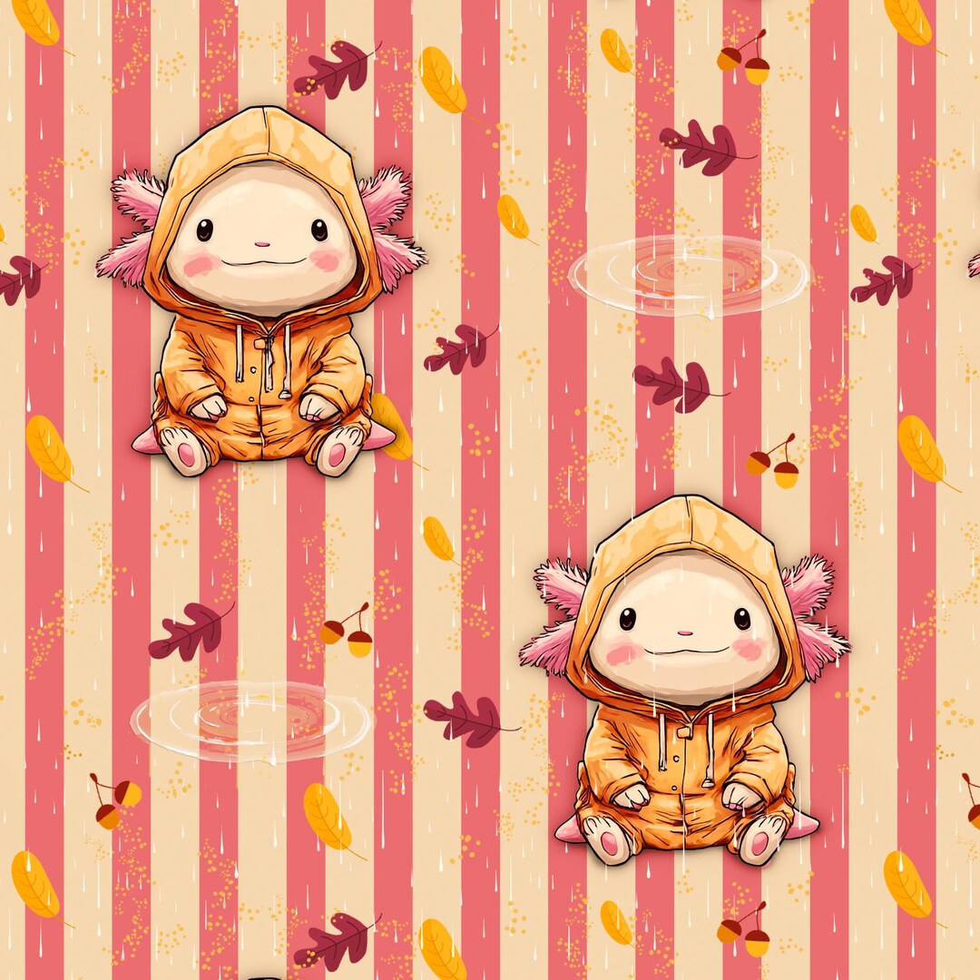 Axolotl Seamless Pattern – Kawaii Autumn Fabric & Digital Paper, Fall ...