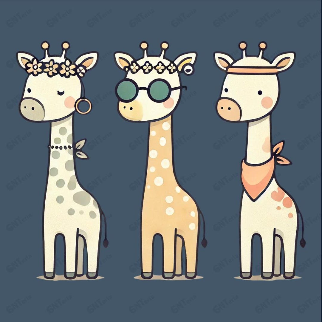 Transparent Giraffe PNG, Digital File, Boho Giraffe Design, Retro Giraffes PNG, Cool Giraffes ...