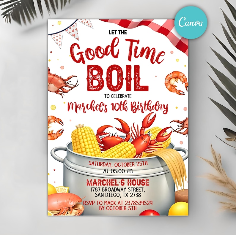 Seafood Birthday Party Invitation, Editable Digital Invite, Let the ...