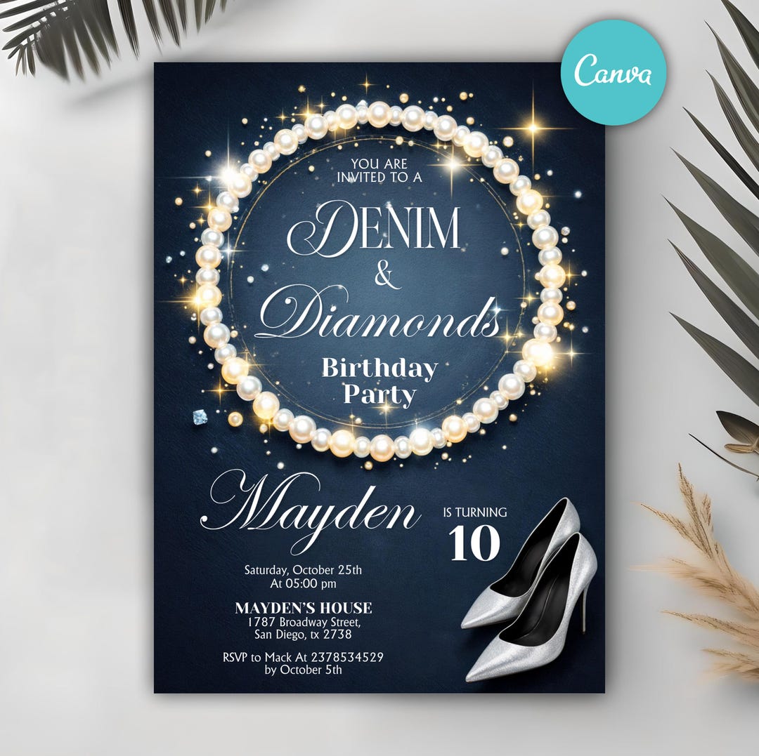 Denim and Diamonds Birthday Invitation, Elegant Invitation, Denim and ...