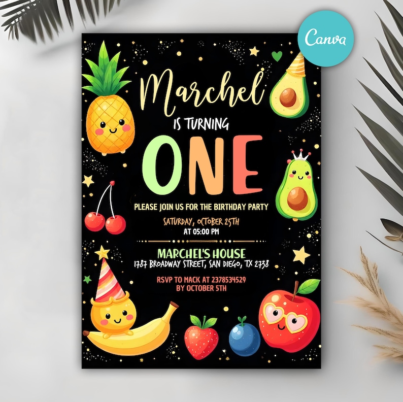 Editable Dancing Fruit Birthday Invitation, Kids Birthday Party ...