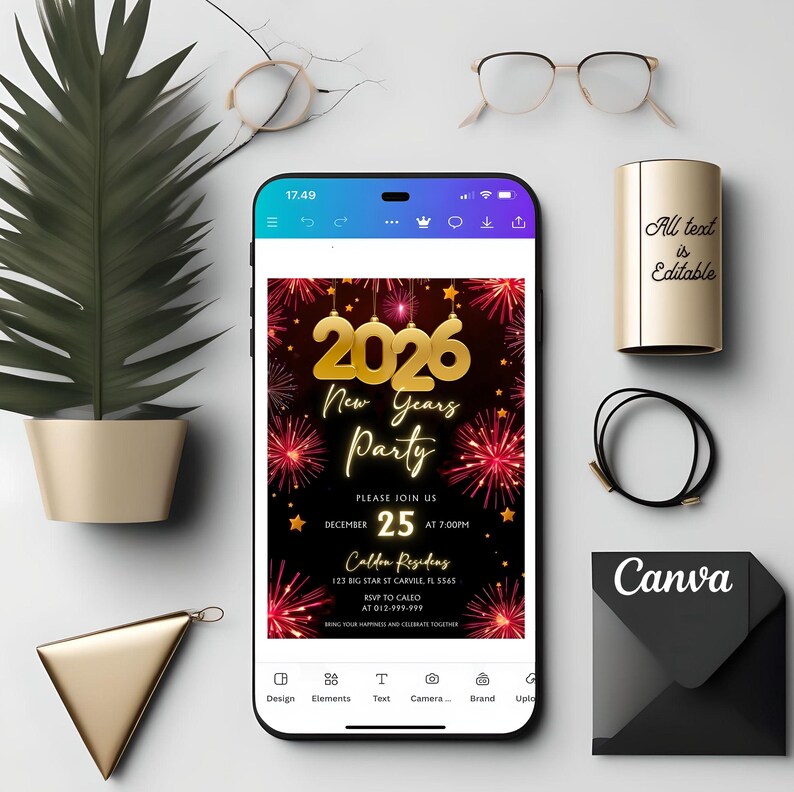 2026 New Years Party Invitation, New Year's Dinner Party Invitation ...