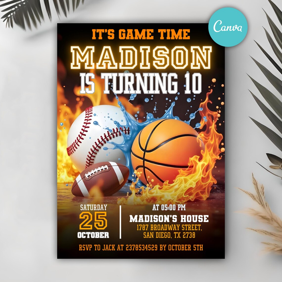 Editable Sports Invitation, Sports Party Birthday Invitation, Sport ...
