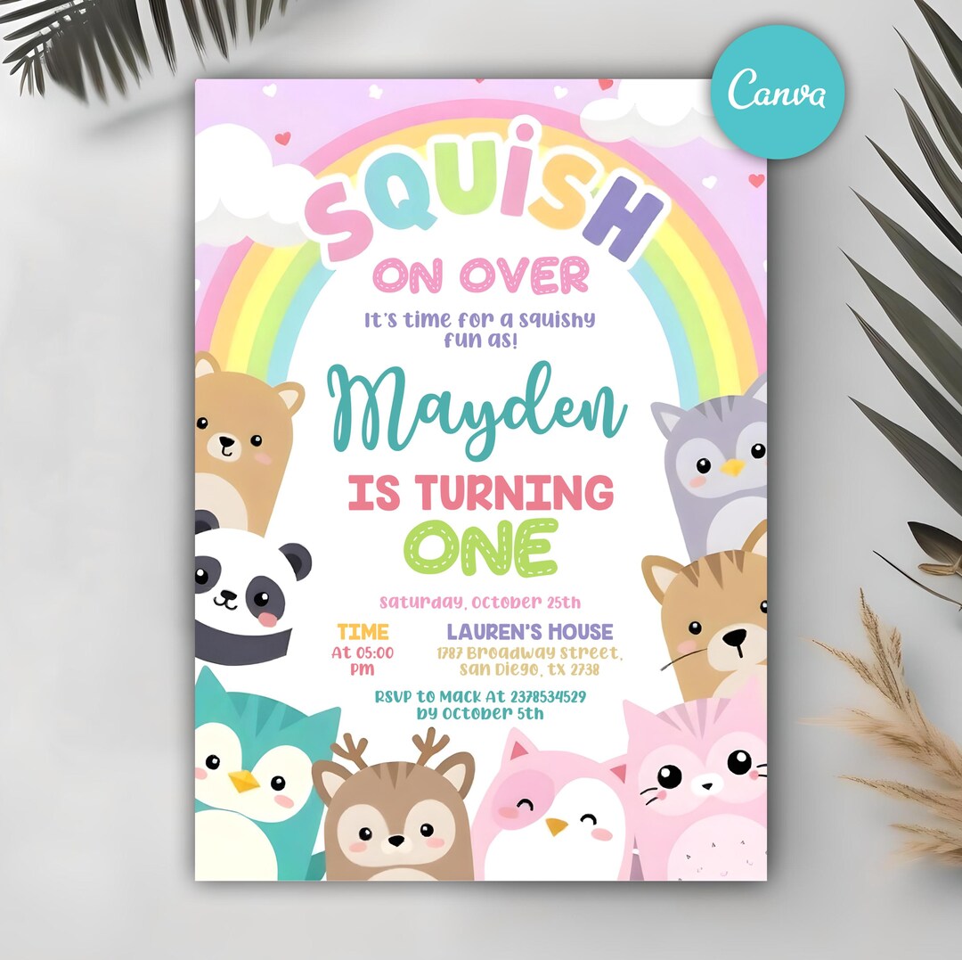 Editable Squishmallow Birthday Invitation, Squishmallow Invitation ...