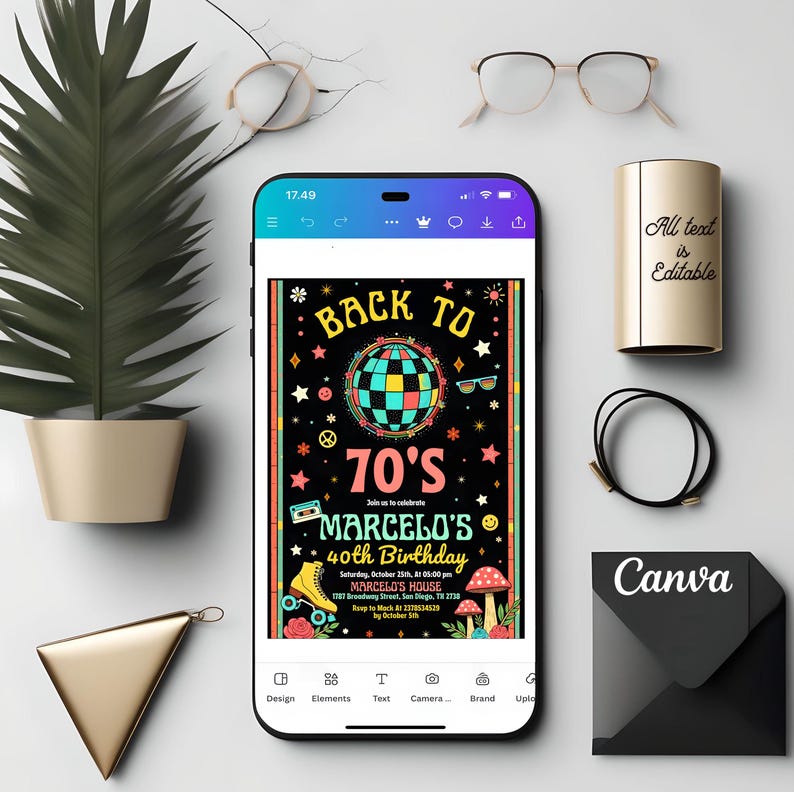 Editable 70s Birthday Party Invitation, Back to the 70s Disco Invite ...