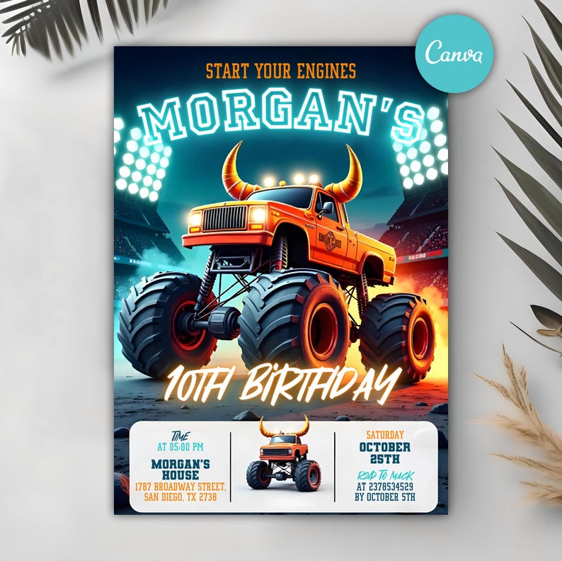 Editable Monster Truck Birthday Invitation, Monster Jam Party Invite ...