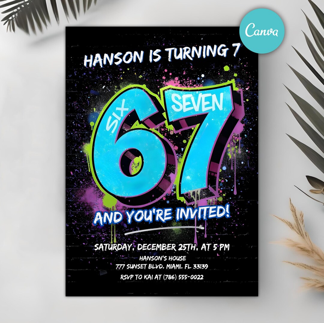 Editable Six Seven Birthday Invitation, 6 7 Meme Party Invite, Gen ...