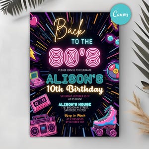 80s Birthday Invitation, Back to the 80s, Neon Party Invite, Neon Glow ...