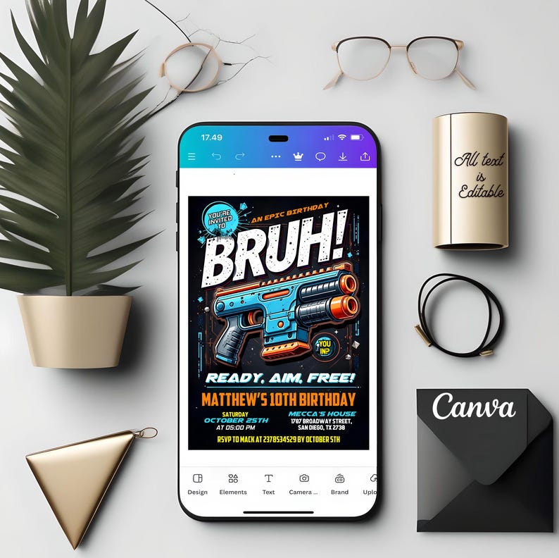 Editable Birthday Party Invitation, Action Theme Invitation, Game Time ...