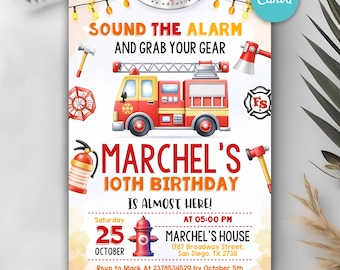 Fire Truck Birthday Invitation, Firetruck Invitation, Fire Engine ...