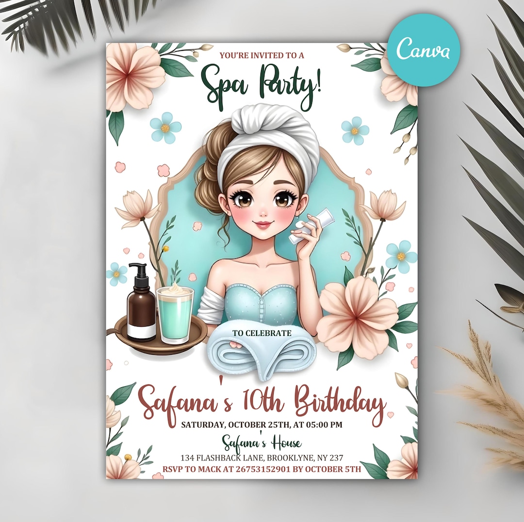 Spa Party Invitation, Spa Girls Birthday Invitation, Tween Birthday Spa ...