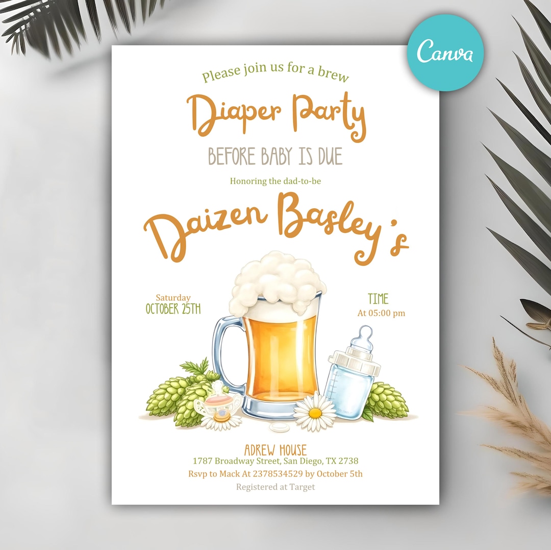 Diaper Party Invite, Printable Join Us for a Brew, Evite Beer Diaper ...