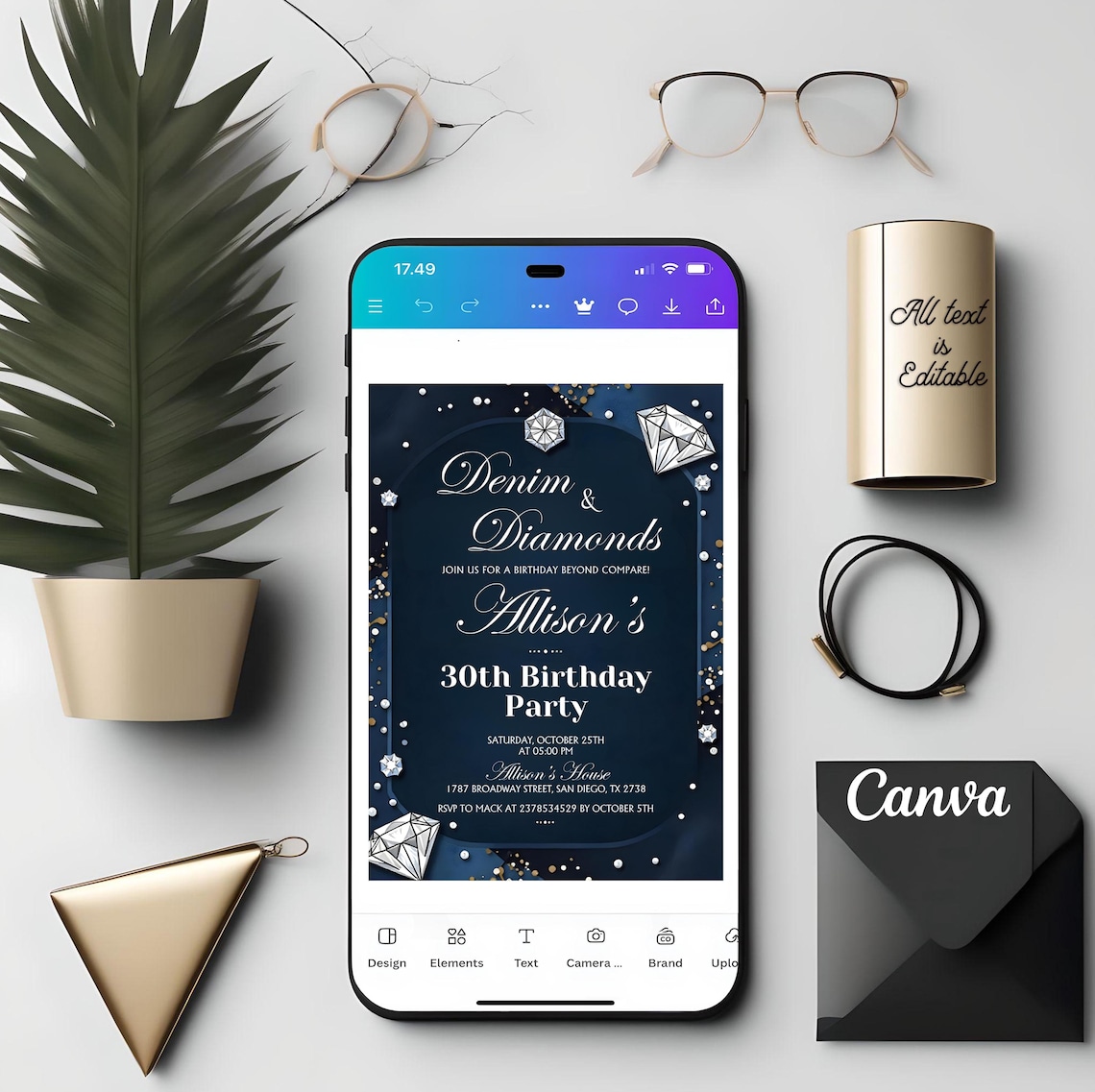 Denim and Diamond Birthday Invitation, Denim and Diamond Party Invite ...