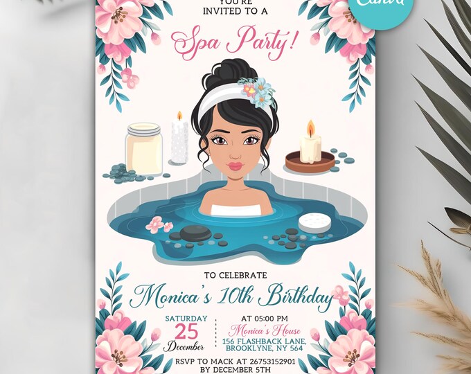 Spa Party Invitation, Spa Girls Birthday Invitation, Tween Birthday Spa ...