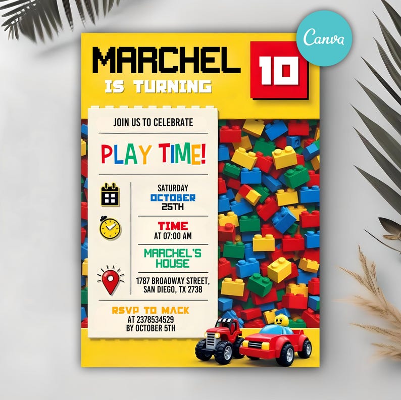 Building Blocks Birthday Invitation, Bricks Invite, Kids Birthday Party ...