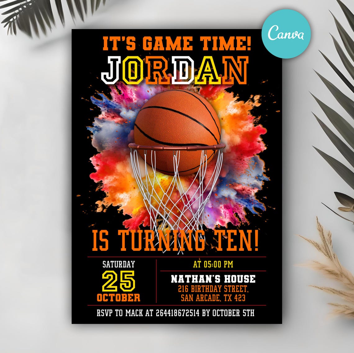 Basketball Birthday Party Invitation, Basketball Invite, Sports ...