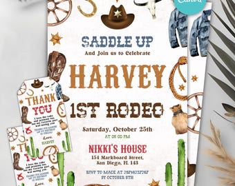 First Rodeo Invitation, Cowboy Birthday Invitation, Wild West Birthday ...
