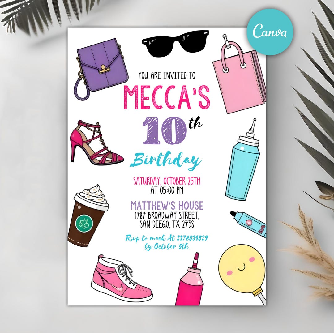 VSCO Girl Birthday Invitation, Girl Party Birthday Invite, Teen Party ...