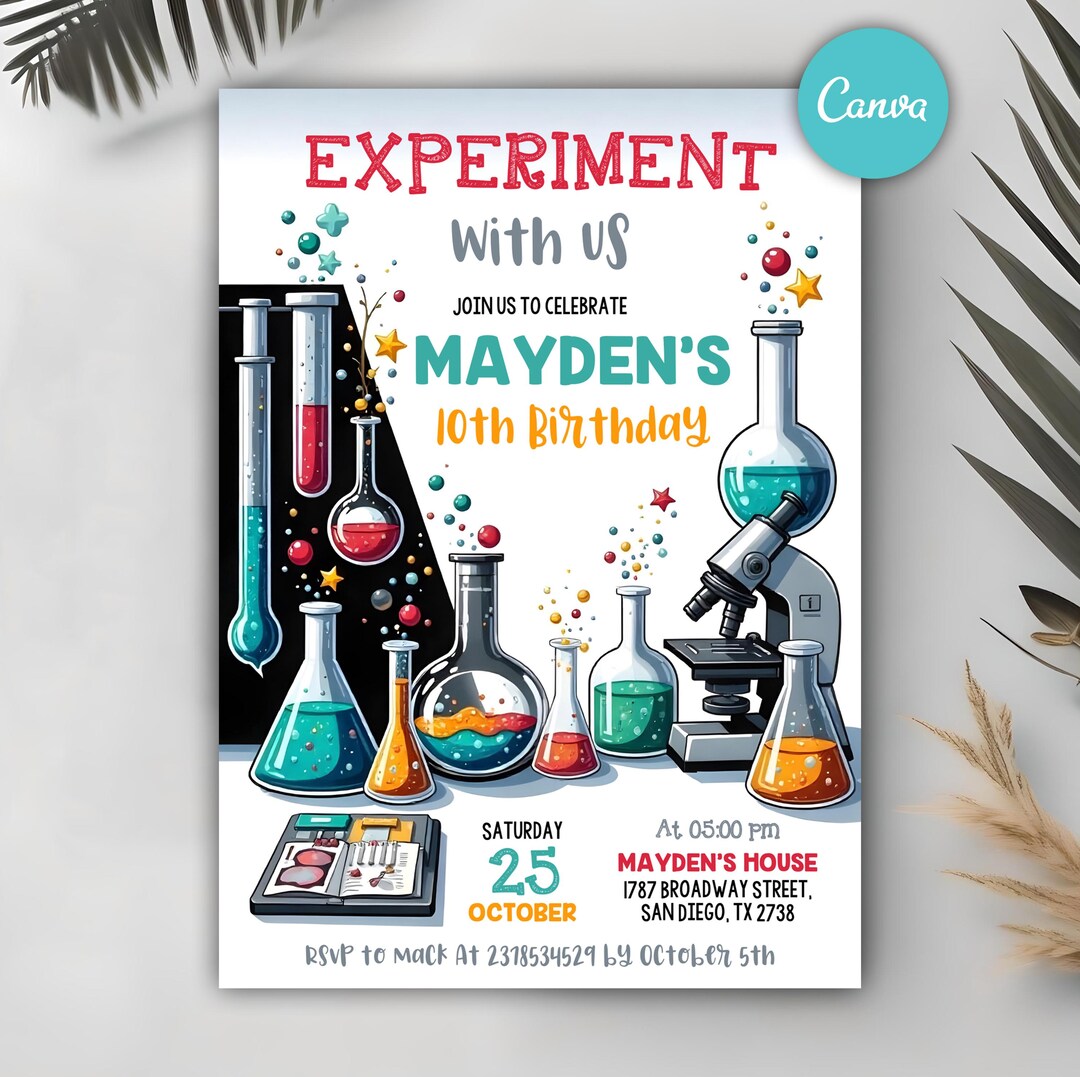 Editable Science Birthday Invitation, Scientist Invite, Science Party ...