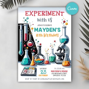 Editable Science Birthday Invitation, Scientist Invite, Science Party ...