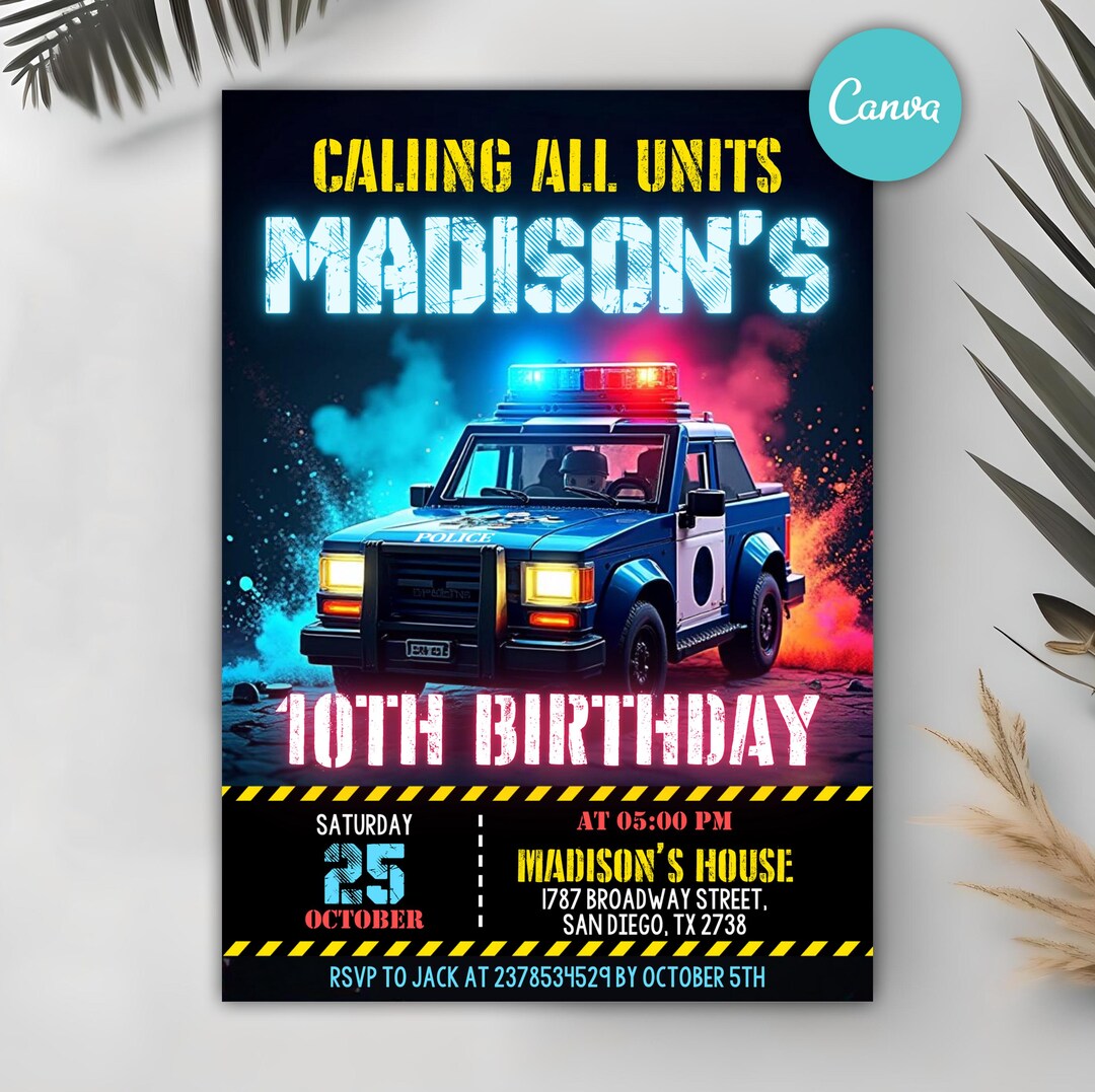Police Birthday Invitation, Officer Party Invitation, Sheriff ...
