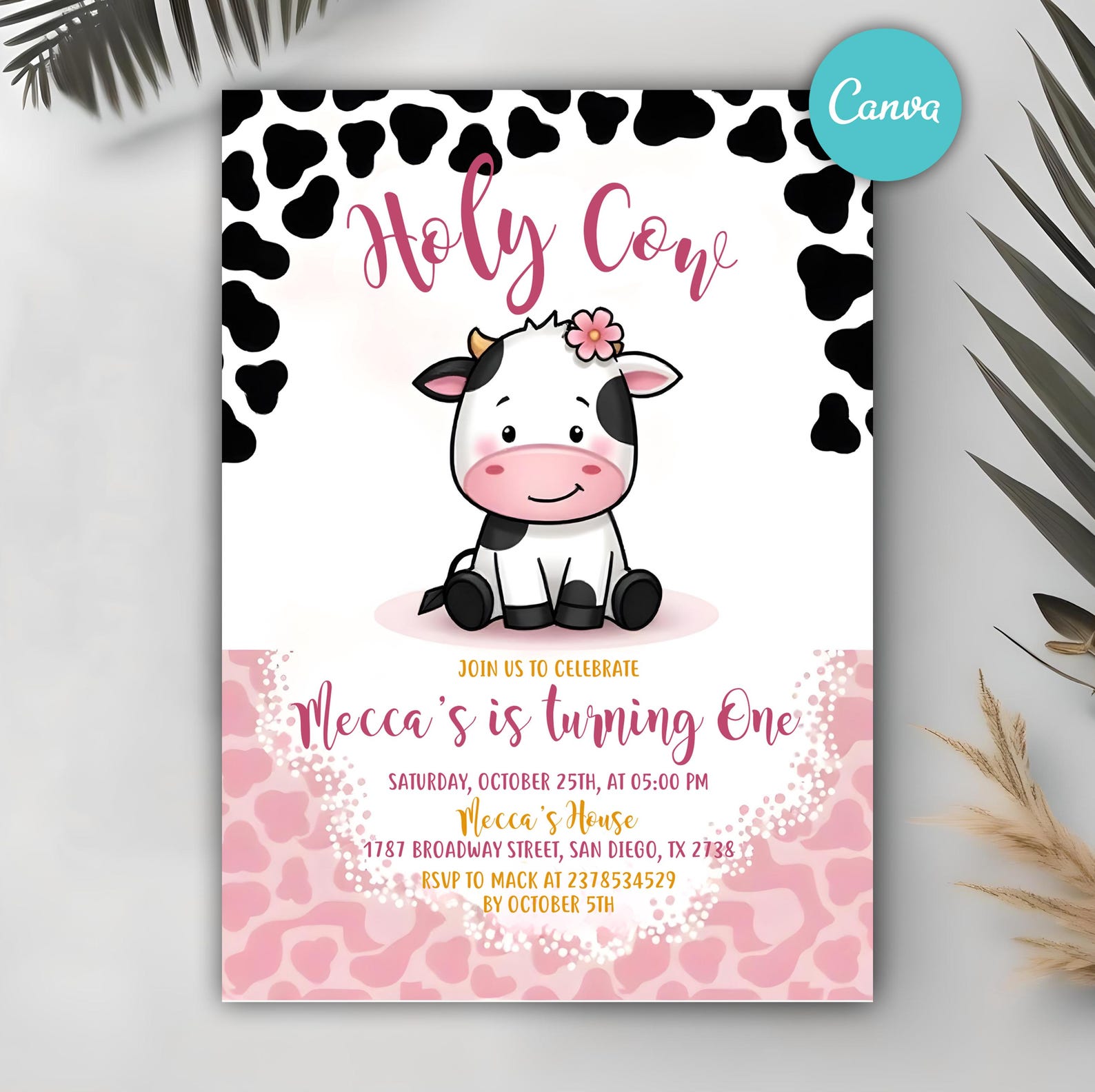 Editable Holy Cow Birthday Invitation Template, Cowgirl Party Birthday ...