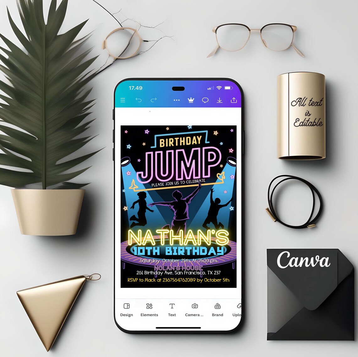 Editable Jump Birthday Invitation, Trampoline Park Party Invite, Teen ...