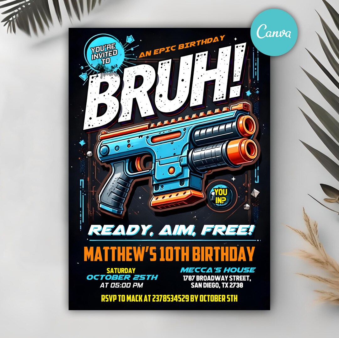 Editable Birthday Party Invitation, Action Theme Invitation, Game Time ...