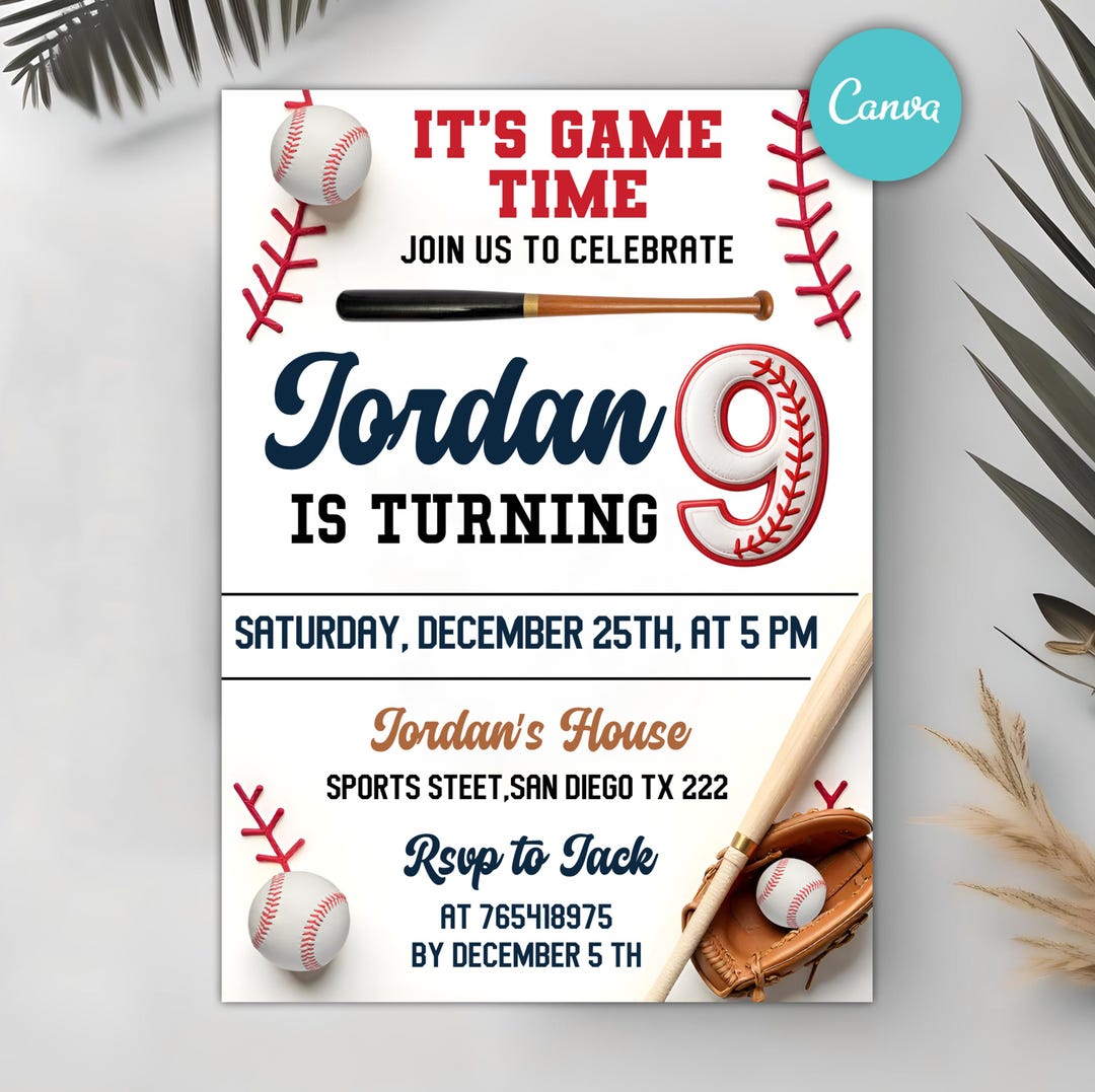 Editable Baseball Birthday Invitation, Sports Birthday Party Invitation ...