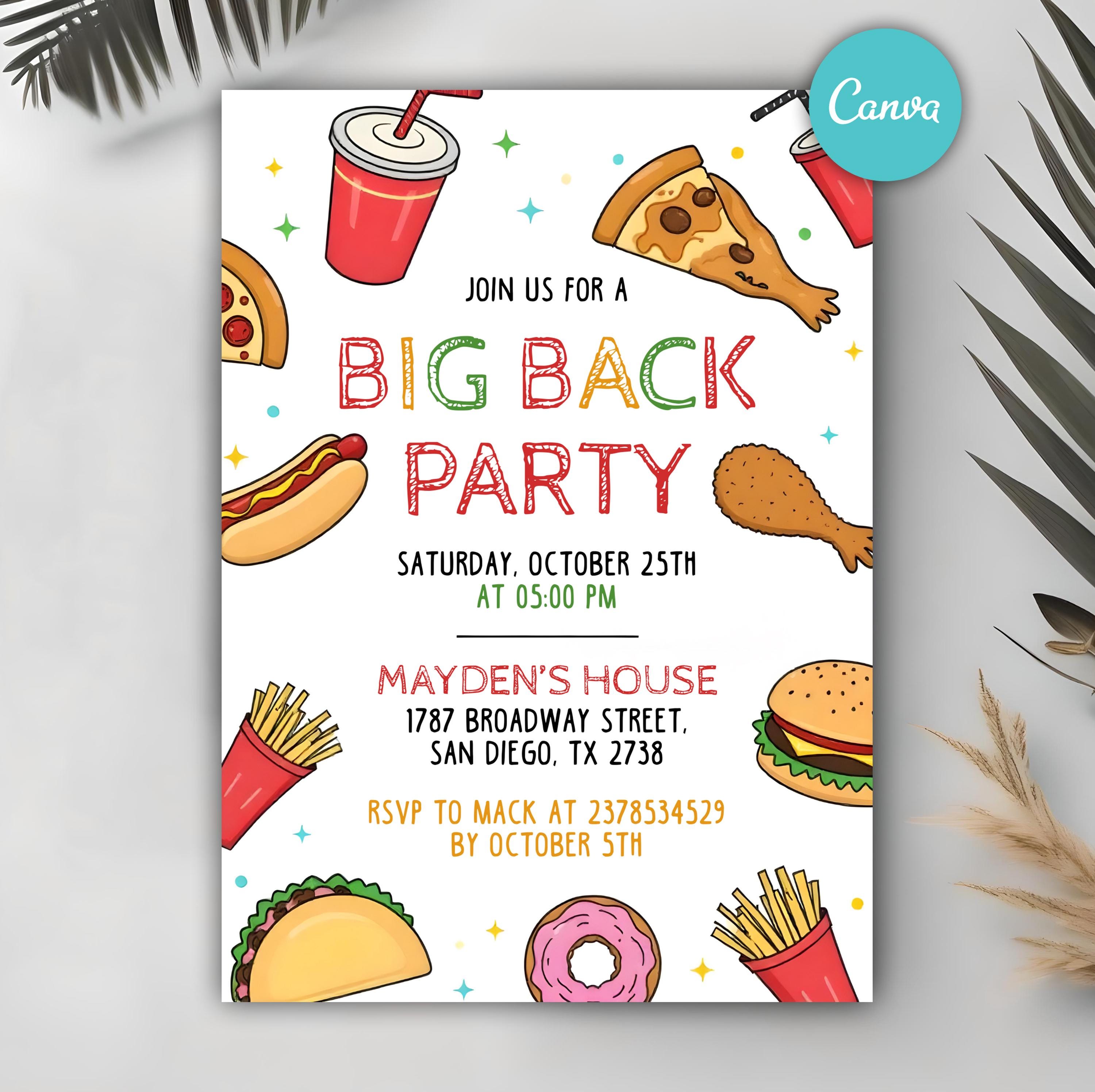 Editable Big Back Party Invitation, Backyard BBQ Invite, Summer Cookout ...