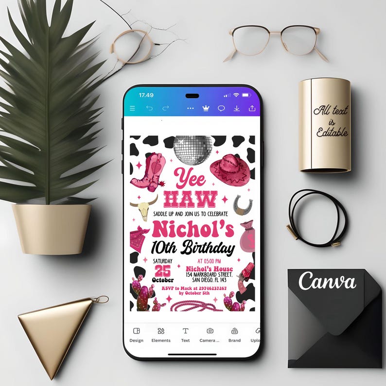 Cowgirl Birthday Invitation, Nashville Party, Pink Cowgirl Party Invite ...