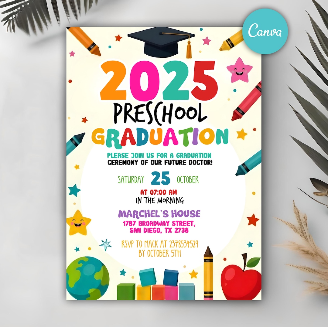 Preschool Graduation Invitation, Pre-k Graduation Invitation, Preschool ...