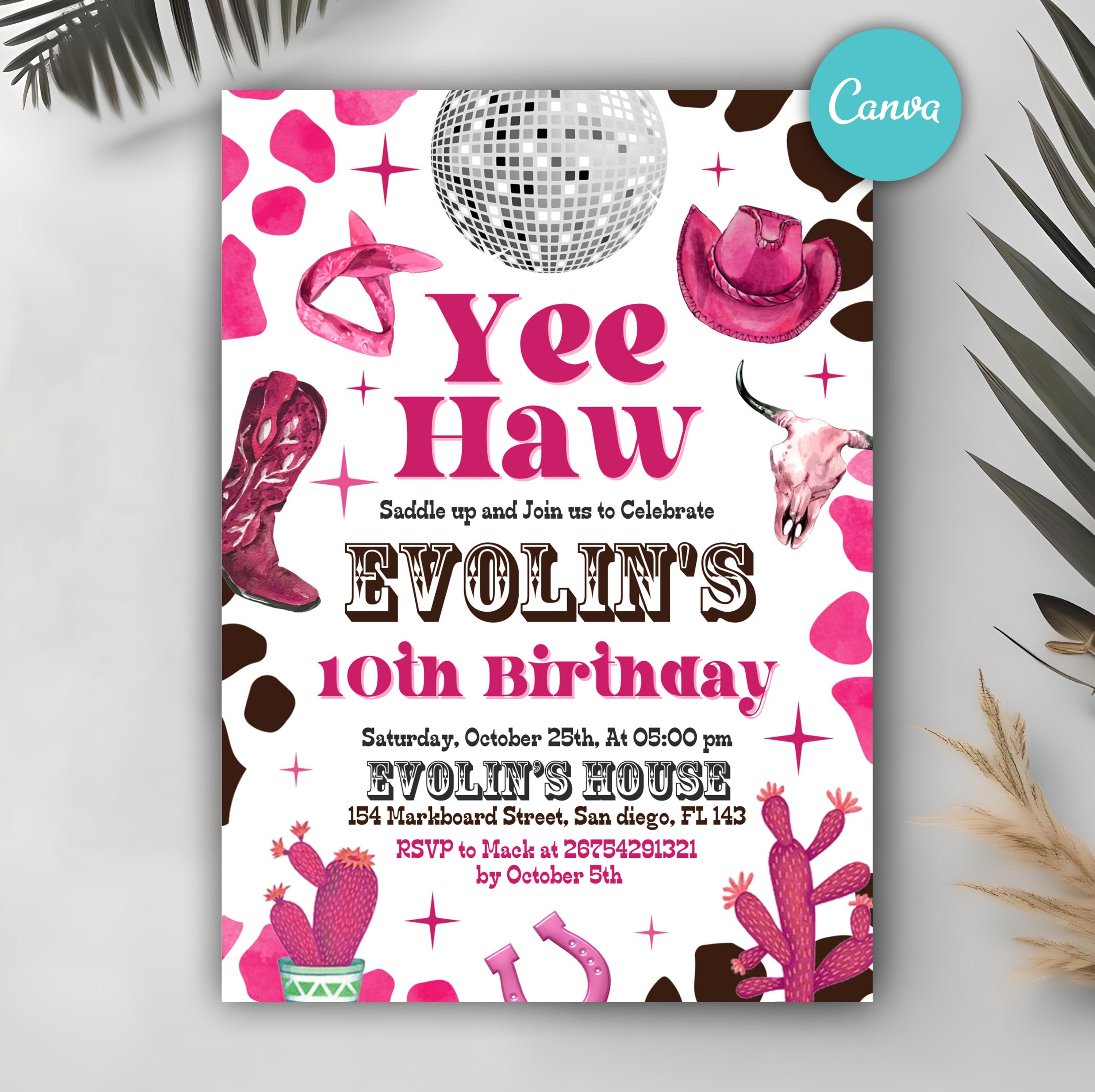 Space Cowgirl Birthday Invitation, Cowgirl Party Invite, Disco Rodeo ...