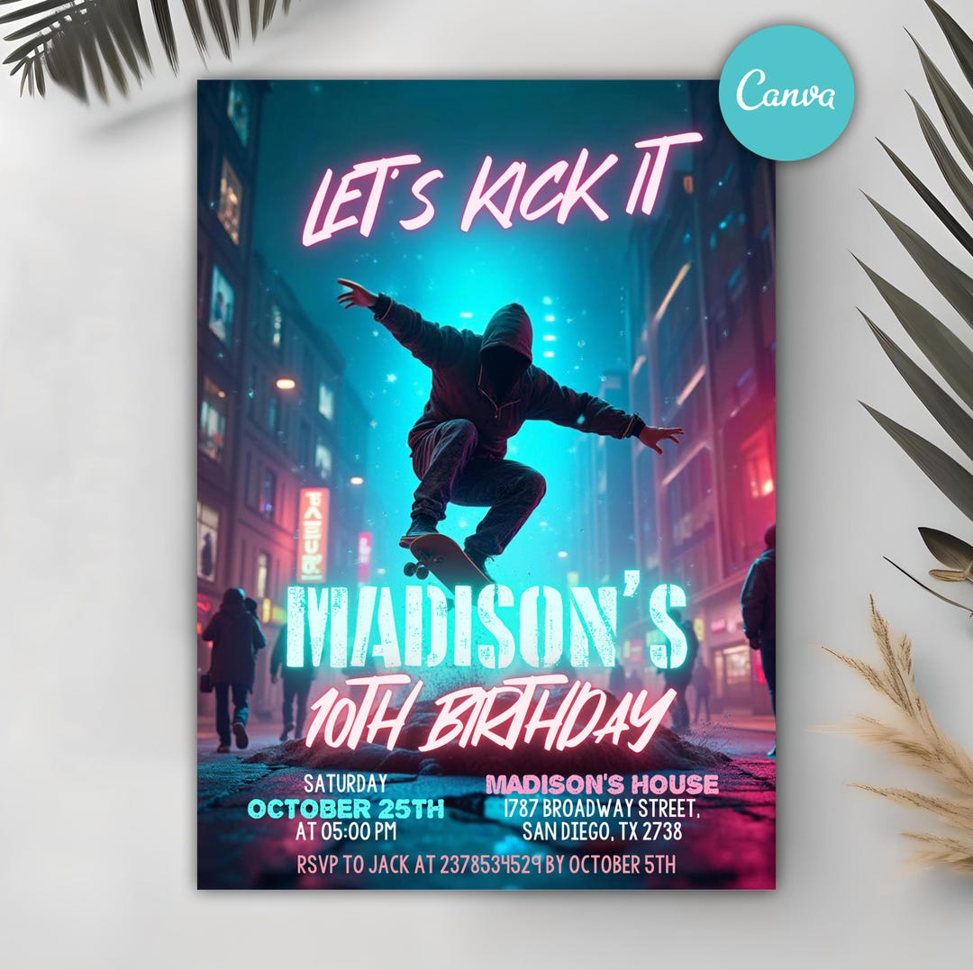 Skate Birthday Invitation, Skateboard Birthday Party Invitation, Skate ...
