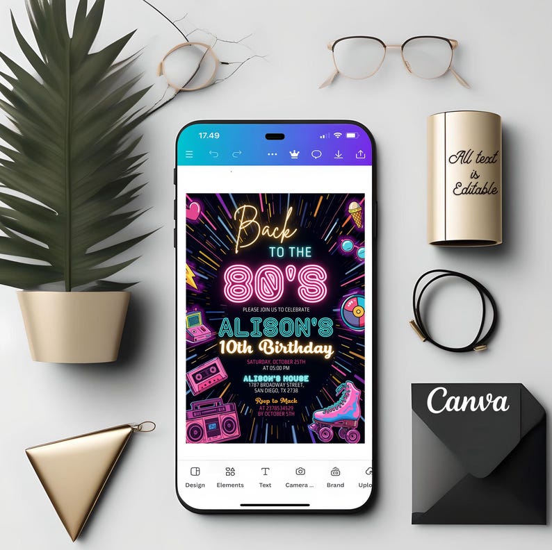 80s Birthday Invitation, Back to the 80s, Neon Party Invite, Neon Glow ...