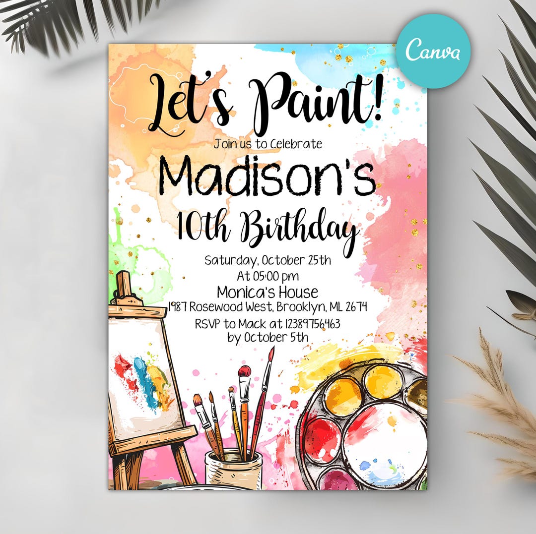 Paint Birthday Party Invitation, Editable Let’s Paint and Celebrate ...