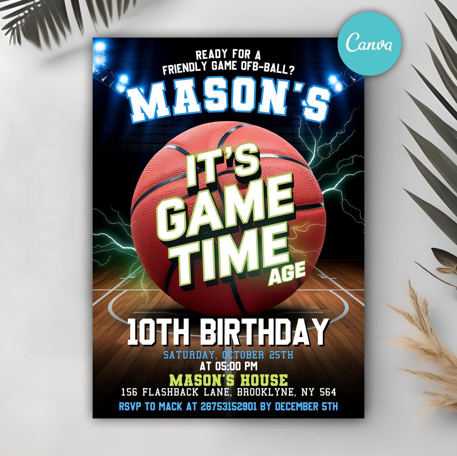 Basketball Birthday Invitation, Sports Party Invite, Game Time, Any Age ...