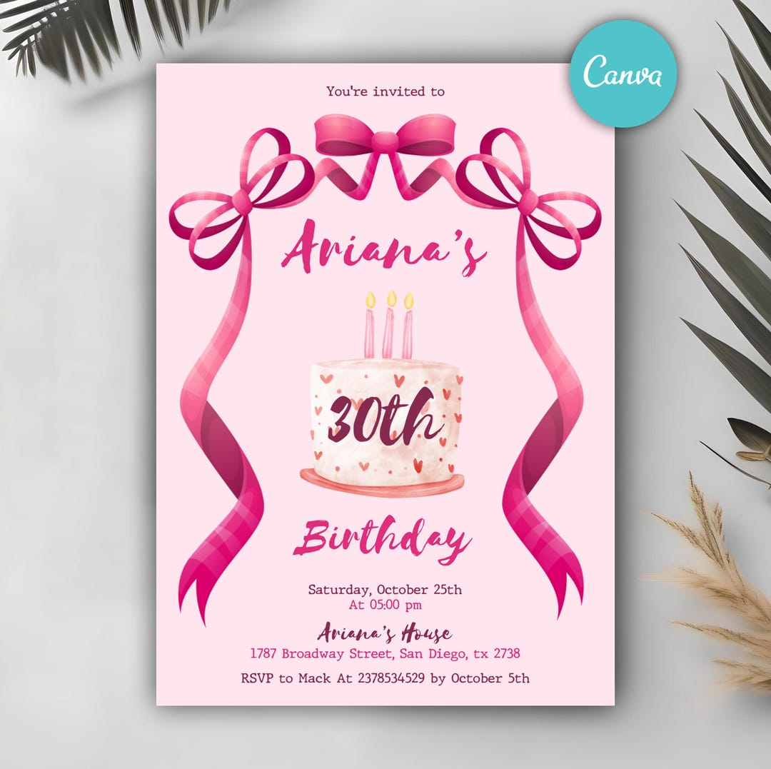 Retro Cake Birthday Invitation, Vintage Retro Birthday Invite, Pink ...