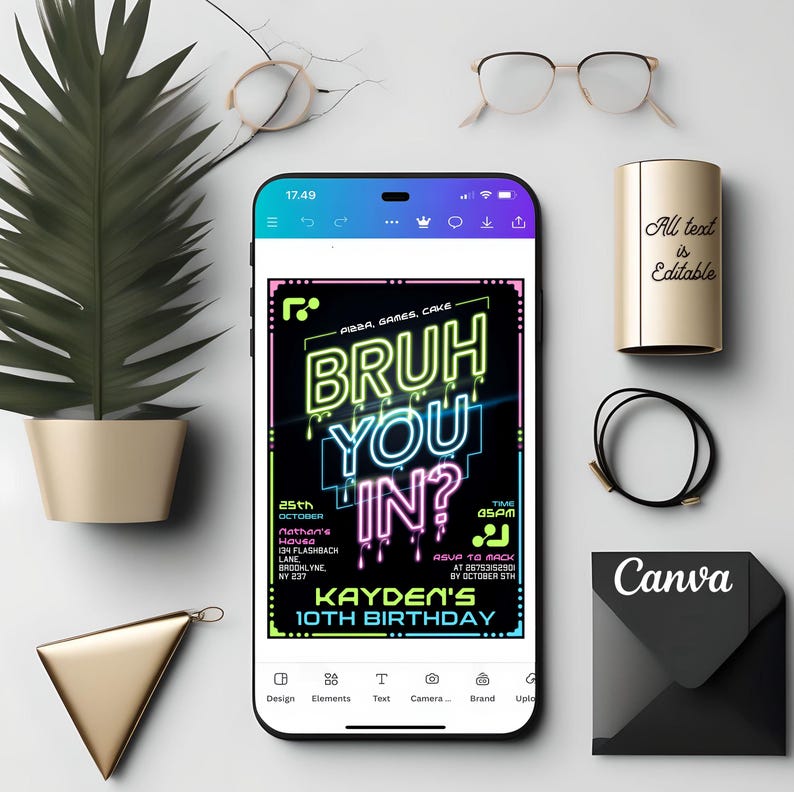 Bruh Birthday Invitation, Neon Graffiti Party, BRUH YOU IN? Birthday ...